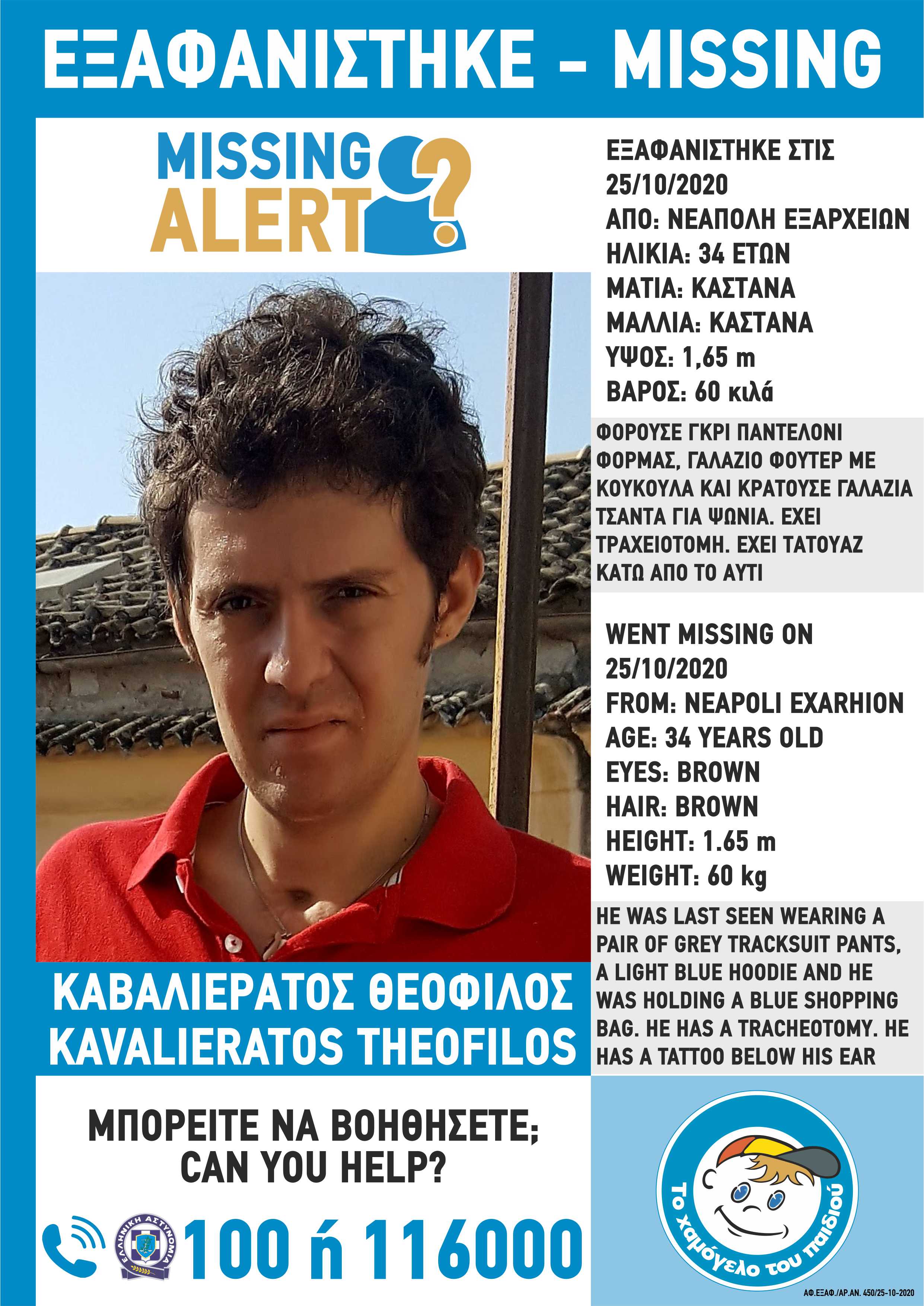 ΕΞΑΦΑΝΙΣΗ ΤΟΥ ΚΑΒΑΛΙΕΡΑΤΟΥ ΘΕΟΦΙΛΟΥ, 34 EΤΩΝ, #MISSING ALERT ...